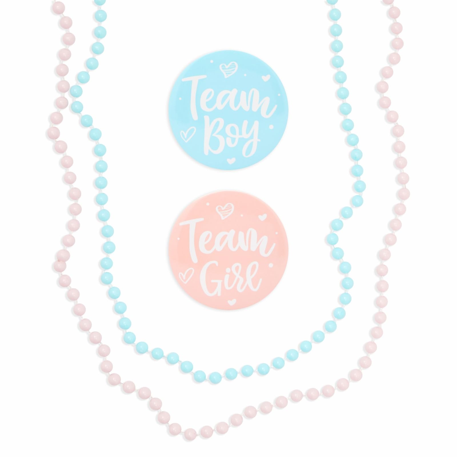 Sparkle and Bash Baby Gender Reveal Party Favors, Team Boy and Girl Button Pins, Bead Necklaces (48 Pieces)