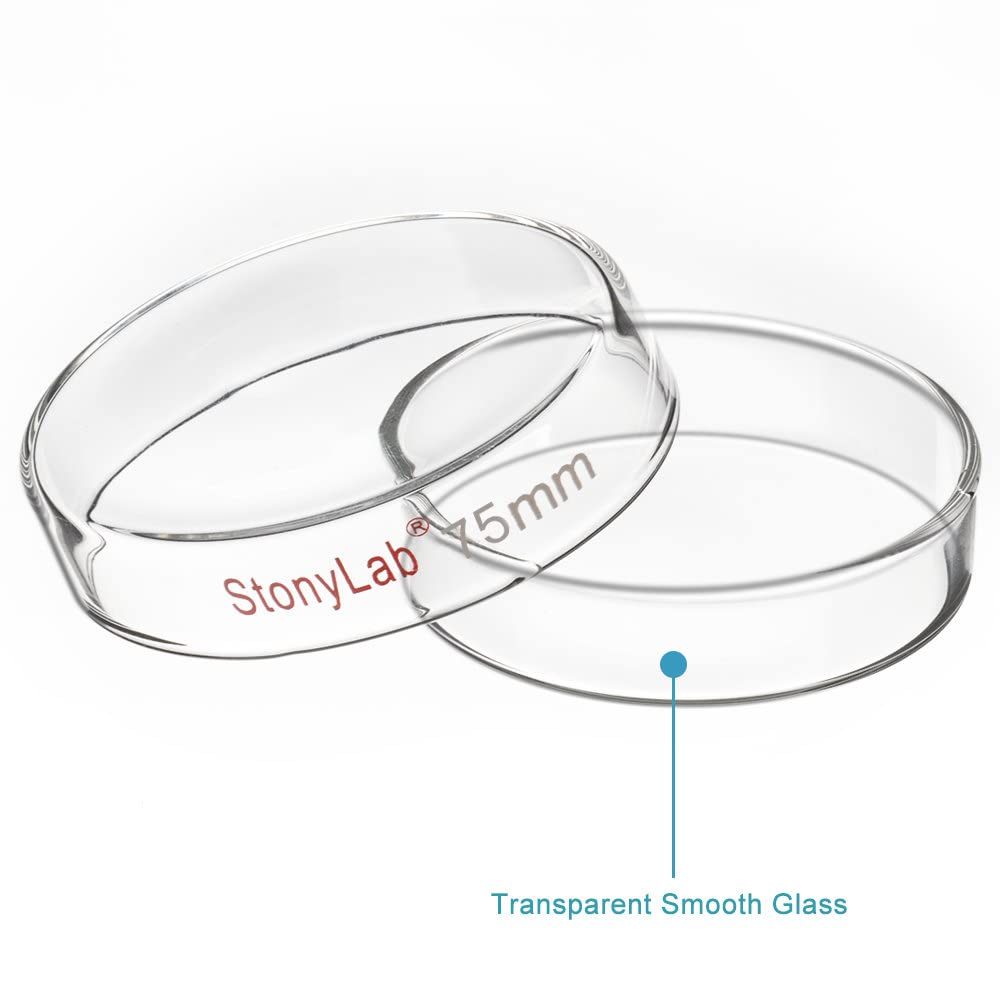 stonylab 10pk Glass Petri Dishes, 75x15 mm Autoclavable Borosilicate Glass Cell Culture Dishes Petri Dishes with Clear Lid for Laboratory