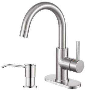 crea small kitchen faucet with soap dispenser,brushed nickel bar sink faucet single hole,high arc single handle utility faucet for laundry sink rv outdoor pre wet bar