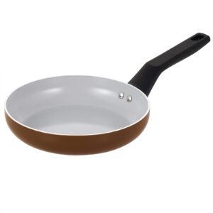 eppmo healthy ceramic skillet with stay cool bakelite handle, small open fry pan without lid, brown, 8 inch