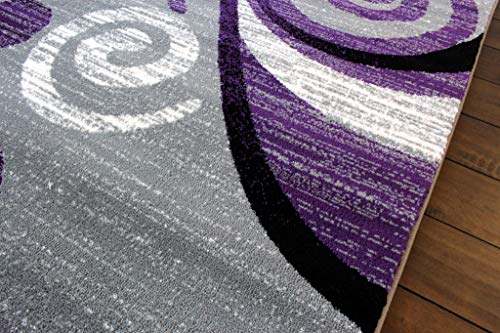 Masada Rugs, Stephanie Collection Area Rug Modern Contemporary Design 1100 Purple Grey White Black (6 Feet X 9 Feet)