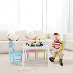 Children's Wooden Table and Chair Set,Kids Wooden Table and Chairs, 5 Pieces Set Includes 4 Chairs and 1 Activity Table, Picnic Table with Chairs for Kids (Colorful)