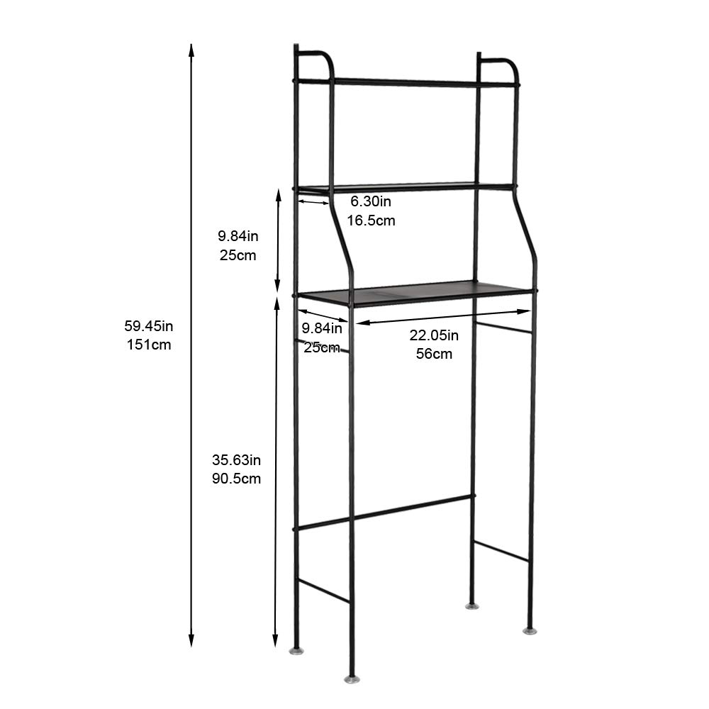 Volowoo 3-Tier Toilet Bathroom Rack,Toilet Storage Rack, Over-The-Toilet Bathroom Spacesaver - Steel and Easy to Assemble (Black)