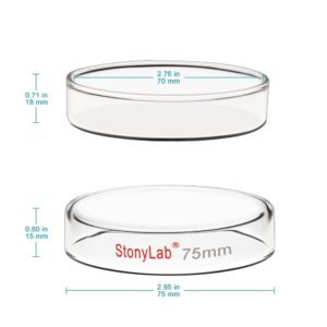 stonylab 10pk Glass Petri Dishes, 75x15 mm Autoclavable Borosilicate Glass Cell Culture Dishes Petri Dishes with Clear Lid for Laboratory