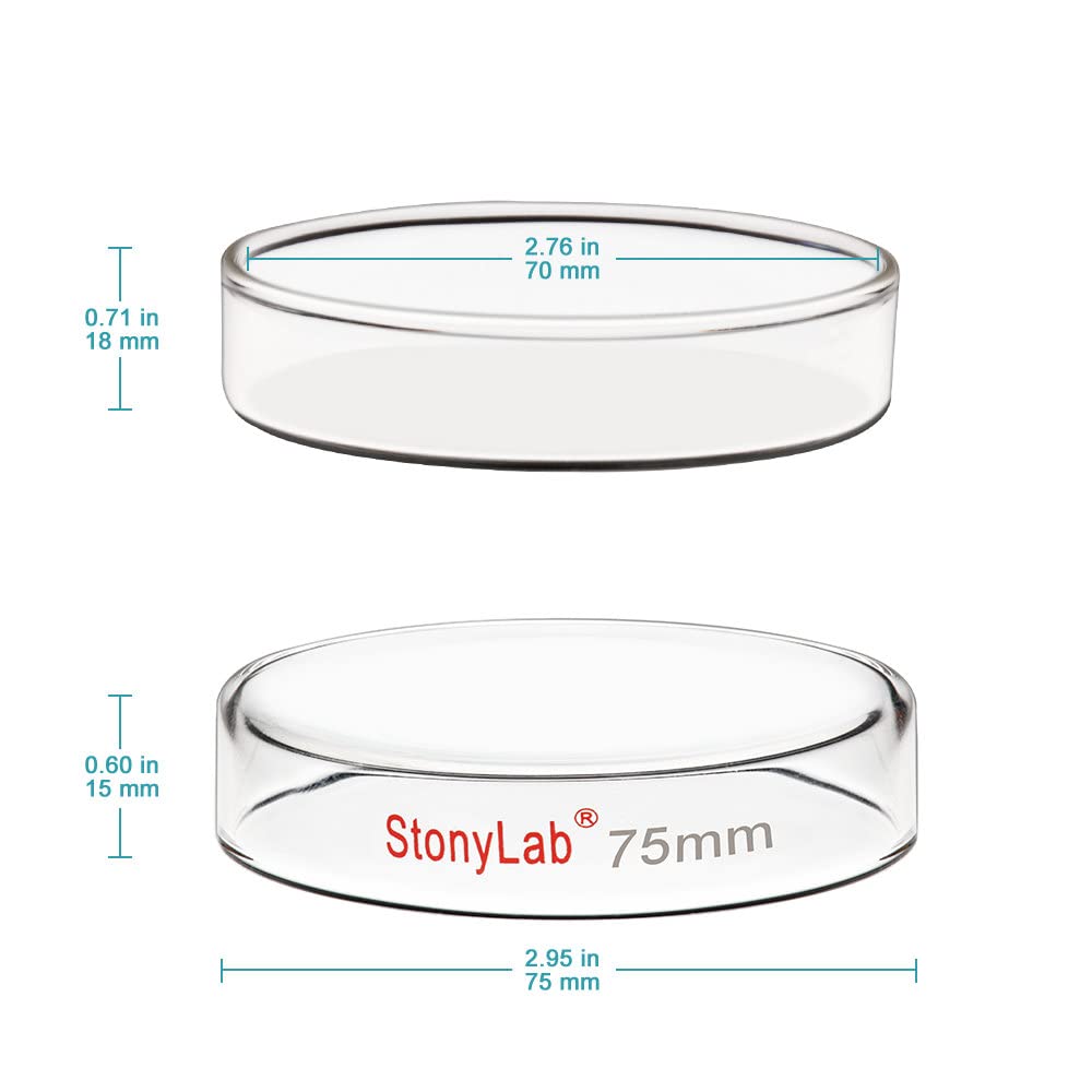 stonylab 10pk Glass Petri Dishes, 75x15 mm Autoclavable Borosilicate Glass Cell Culture Dishes Petri Dishes with Clear Lid for Laboratory