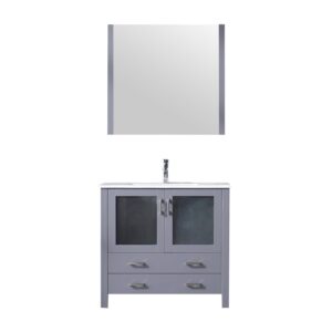 lexora volez 36 in w x 18.25 in d dark grey bath vanity, white ceramic top, faucet set and 34 in mirror