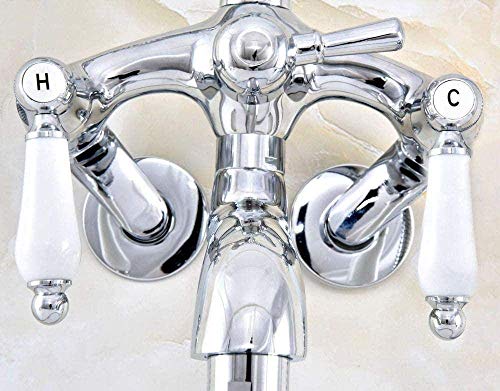 NZDY Faucet Polished Chrome Wall Mount Clawfoot Bathroom Tub Faucet Hand Shower Bathtub Mixer Tap Set