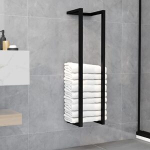 vidaXL Iron Towel Rack - 9.8"x7.9"x37.4" - Wall-Mounted, Sleek Black Design for Modern Bathrooms, Durable and Easy Assembly Required