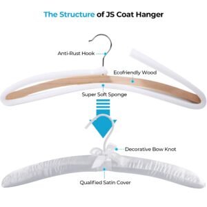 JS HANGER Padded Hanger for Sweaters - 17 Inch Extra Large Heavy Duty Satin Covered Coat Hangers No Shoulder Bump for Women Clothes, Sweaters, Dresses, Clothing, Weddings, Lingerie Pack of 10, White