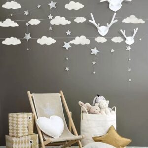 cloud party decoration kit garland white pink marble paper cutouts streamer supply hanging banner for birthday baby shower graduation wedding under the sea kids room nursery backlgroud (beige marble)