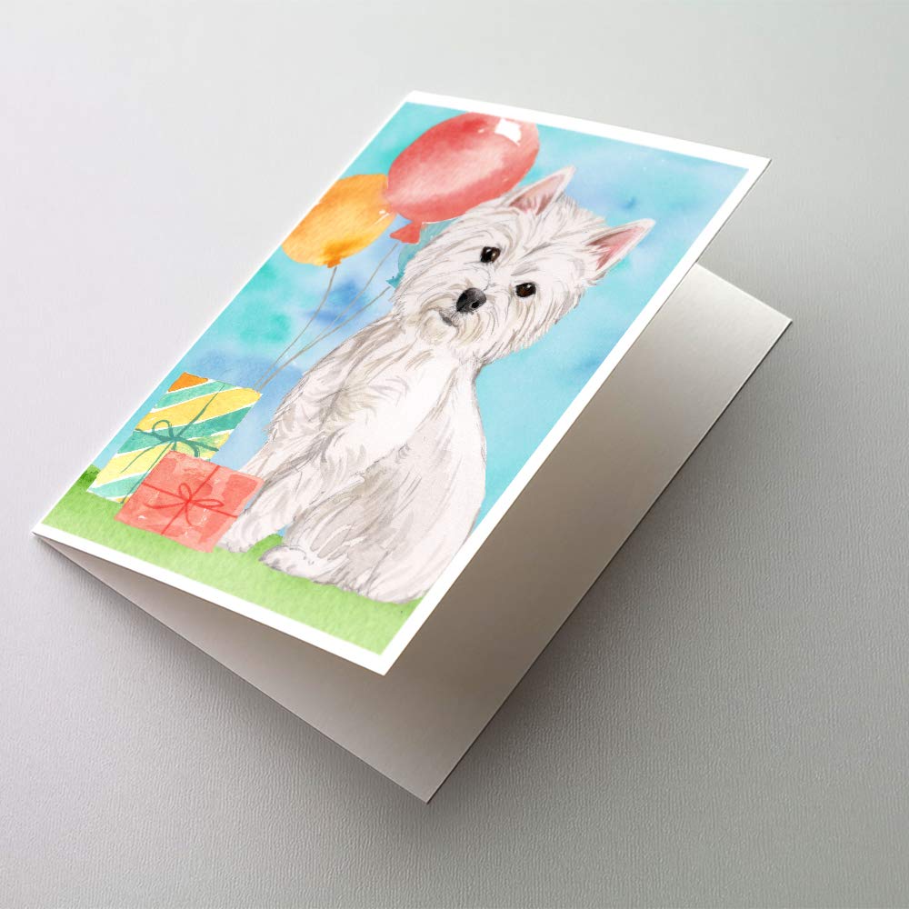 Caroline's Treasures CK3228GCA7P Happy Birthday Westie Greeting Cards and Envelopes Pack of 8 Blank Cards with Envelopes Whimsical A7 Size 5x7 Blank Note Cards