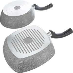 KARACA Gris Biogranite Grill Pan and Pan Set, 2 Pieces, 1 X Frying Pan 26 cm, 1 X Grill Pan 28 cm, Frying Pans, Crepe Pan Granite, Healthy Non-Stick Coating, 7X More Resisstant Against Scratches