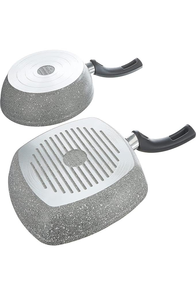 KARACA Gris Biogranite Grill Pan and Pan Set, 2 Pieces, 1 X Frying Pan 26 cm, 1 X Grill Pan 28 cm, Frying Pans, Crepe Pan Granite, Healthy Non-Stick Coating, 7X More Resisstant Against Scratches