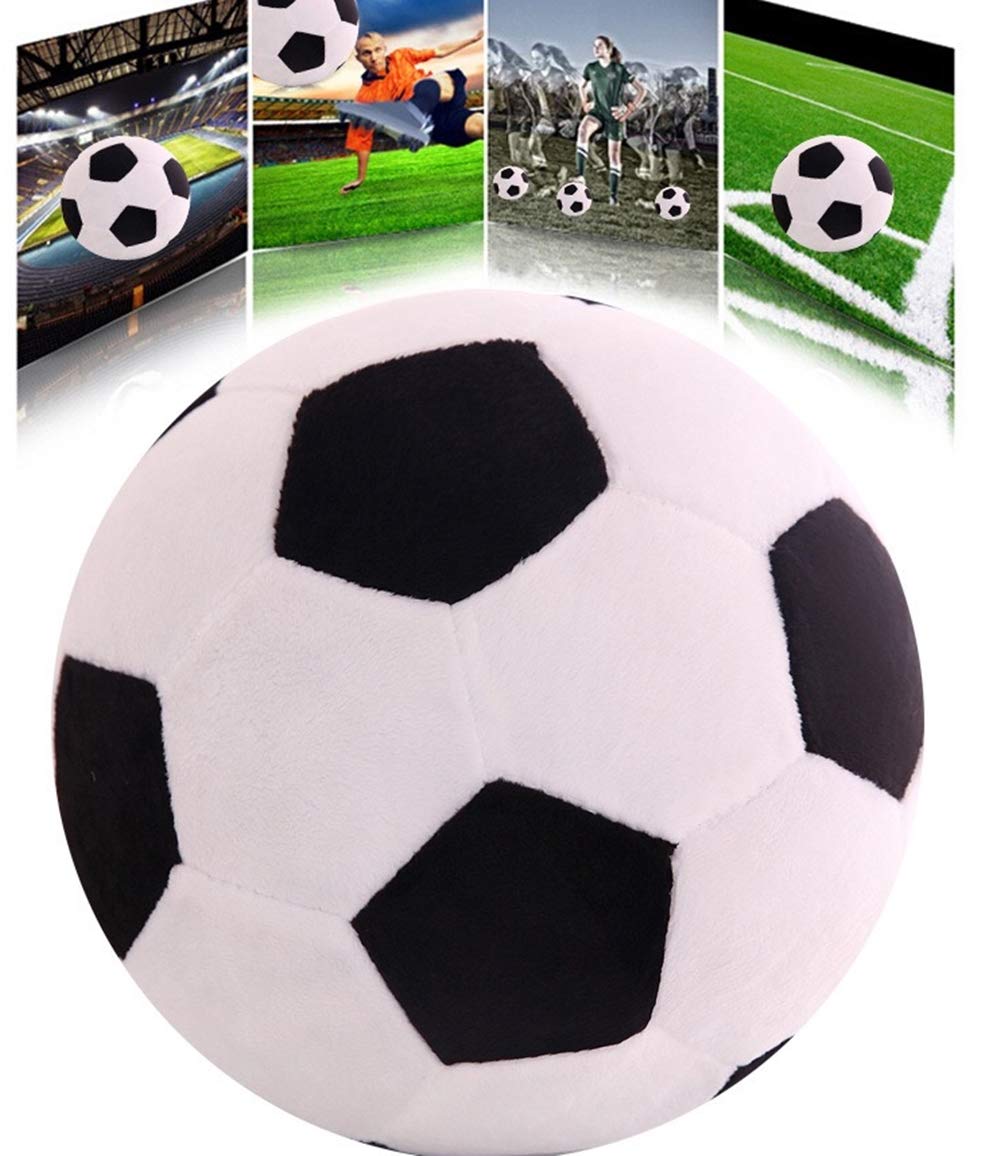 AOQI Fluffy Stuffed Toy Soccer Ball Plush Pillow Soft Durable Stuff Soccerball Gift for Kids Boy Baby (Black -White,7.8inch/20cm)