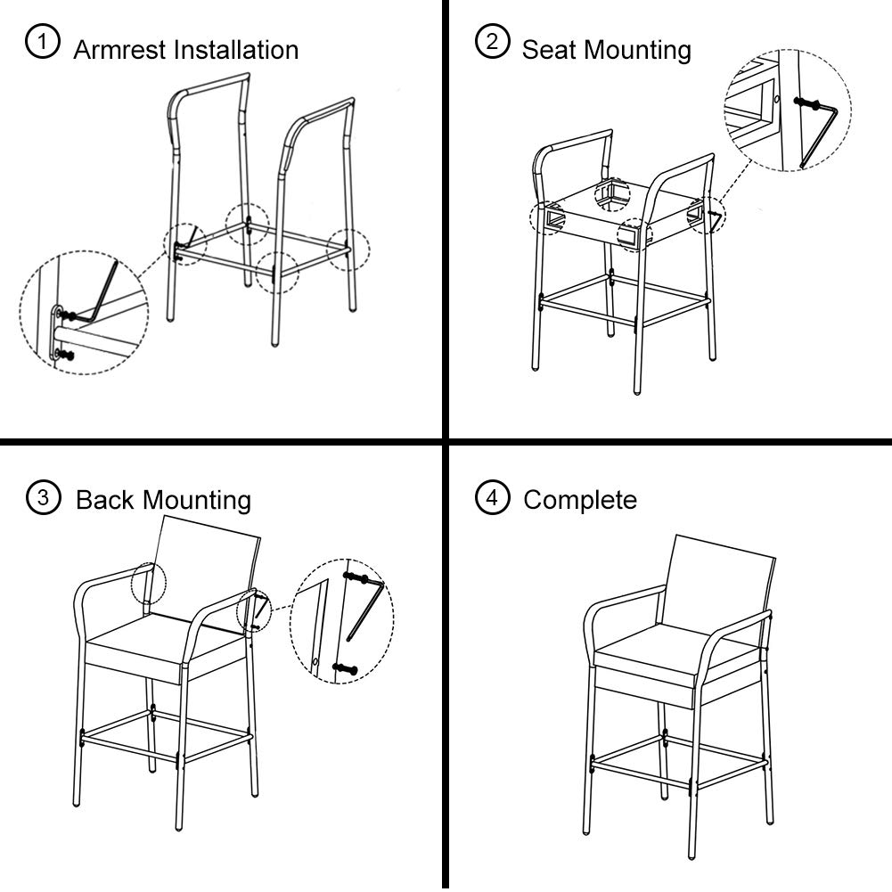 Sundale Outdoor Bar Stools Set of 2, 2 Piece Wicker Bar Stools Rattan Chairs, Patio Bar Chair with Arms, Cushion Blue, All-Weather Wicker Patio Furniture - Steel, Grey