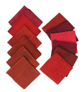 vintageandyou 12 pieces reclaimed sari silk fat quarter fabric bundle diy sewing craft, 18 x 22 inches- red