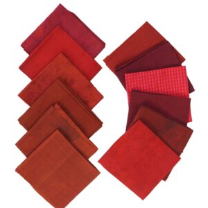 VintageandYou 12 Pieces Reclaimed Sari Silk Fat Quarter Fabric Bundle DIY Sewing Craft, 18 x 22 Inches- Red