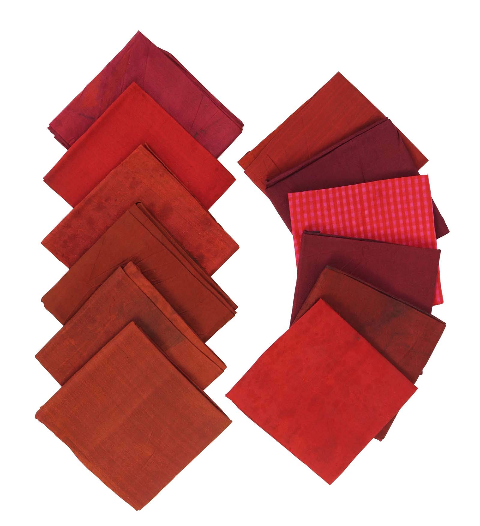 VintageandYou 12 Pieces Reclaimed Sari Silk Fat Quarter Fabric Bundle DIY Sewing Craft, 18 x 22 Inches- Red