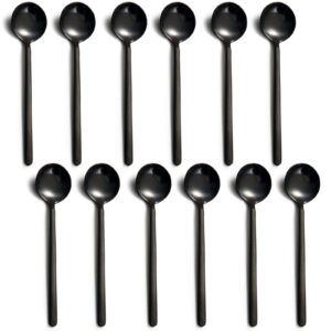 dicunoy 12 pack black espresso spoons, 18/10 stainless steel mini coffee teaspoons, 5 inch small round spoon for tea, sugar, dessert, cake, ice cream, antipasto, cappuccino