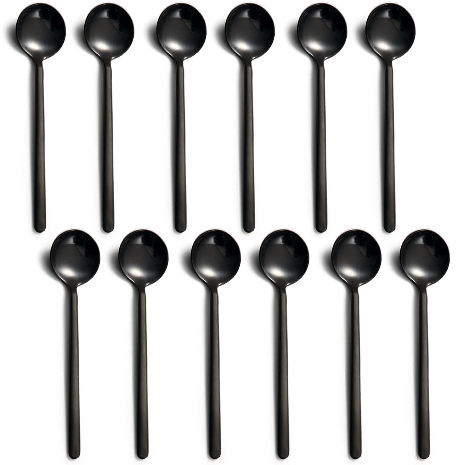 Dicunoy 12 Pack Black Espresso Spoons, 18/10 Stainless Steel Mini Coffee Teaspoons, 5 Inch Small Round Spoon for Tea, Sugar, Dessert, Cake, Ice Cream, Antipasto, Cappuccino