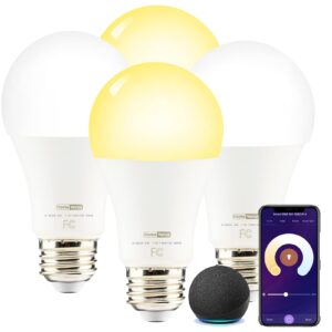 homevenus hvs smart light bulbs,9w a19 e26 dimmable tunable cool warm white led light bulb 2500k-6500k, app control 2.4ghz wifi bluetooth assist connection, work with alexa/google assistant 4 pack