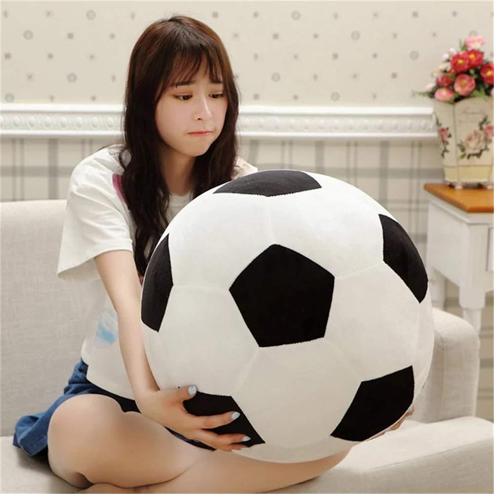 AOQI Fluffy Stuffed Toy Soccer Ball Plush Pillow Soft Durable Stuff Soccerball Gift for Kids Boy Baby (Black -White,7.8inch/20cm)