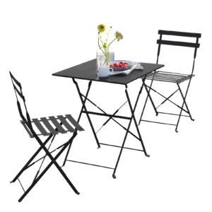 sumeture patio bistro set (3pcs, grey) - folding outdoor furniture, modern furniture with anti-skid pads, space-saver for patio, yard, garden, indoor use