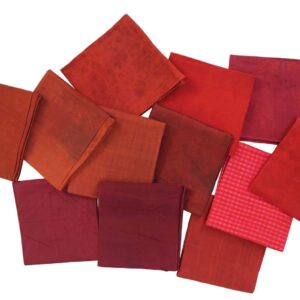 VintageandYou 12 Pieces Reclaimed Sari Silk Fat Quarter Fabric Bundle DIY Sewing Craft, 18 x 22 Inches- Red