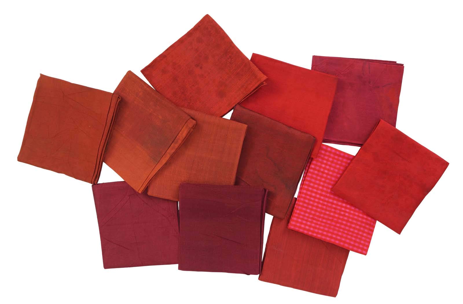 VintageandYou 12 Pieces Reclaimed Sari Silk Fat Quarter Fabric Bundle DIY Sewing Craft, 18 x 22 Inches- Red