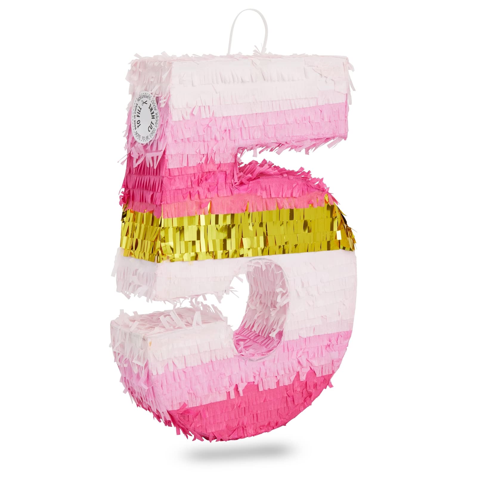 BLUE PANDA Number 5 Pinata, Pink and Gold Foil for Girls 5th Birthday Party Decorations (Small, 16.5 x 11.6 x 3 In)