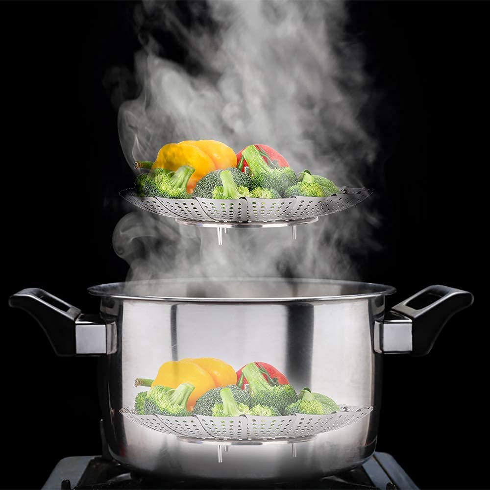 Vegetable Steamer Basket, Premium Stainless Steel Veggie Steamer Basket - Folding Expandable Steamers to Fits Various Size Pot Small by SAYFINE (5.4" to 9.2")