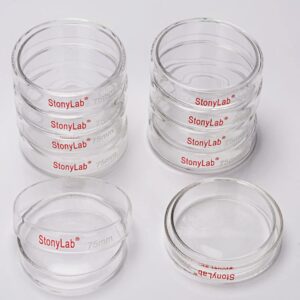 stonylab 10pk Glass Petri Dishes, 75x15 mm Autoclavable Borosilicate Glass Cell Culture Dishes Petri Dishes with Clear Lid for Laboratory