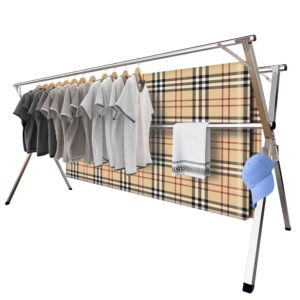 mrctvg upgrade 94.5 inches clothes drying racks, premium stainless steel adjustable and foldable standing laundry drying rack for indoor outdoor, with 20 windproof hooks