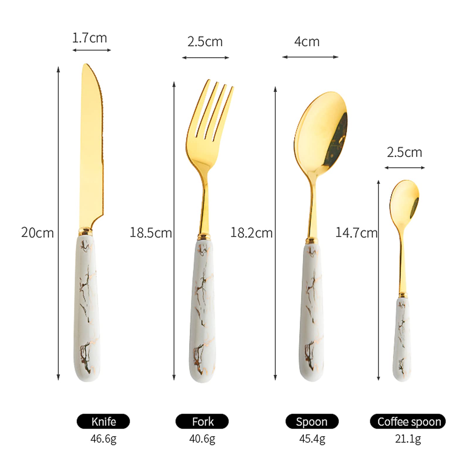 24-Piece Gilded Stainless Steel Flatware Set,Kitchen Utensil Tableware Cutlery Set Service for 6, Steak Cutlery Set for Home and Restaurant (White)…