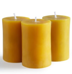 candwax pure beeswax pillar candles 1.8x3 inch set of 3 - yellow 25 hours burning handmade candles - smokeless pure bees wax candles home decor natural candles