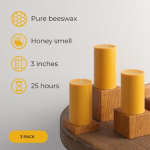 CANDWAX Pure Beeswax Pillar Candles 1.8x3 inch Set of 3 - Yellow 25 Hours Burning Handmade Candles - Smokeless Pure Bees Wax Candles Home Decor Natural Candles