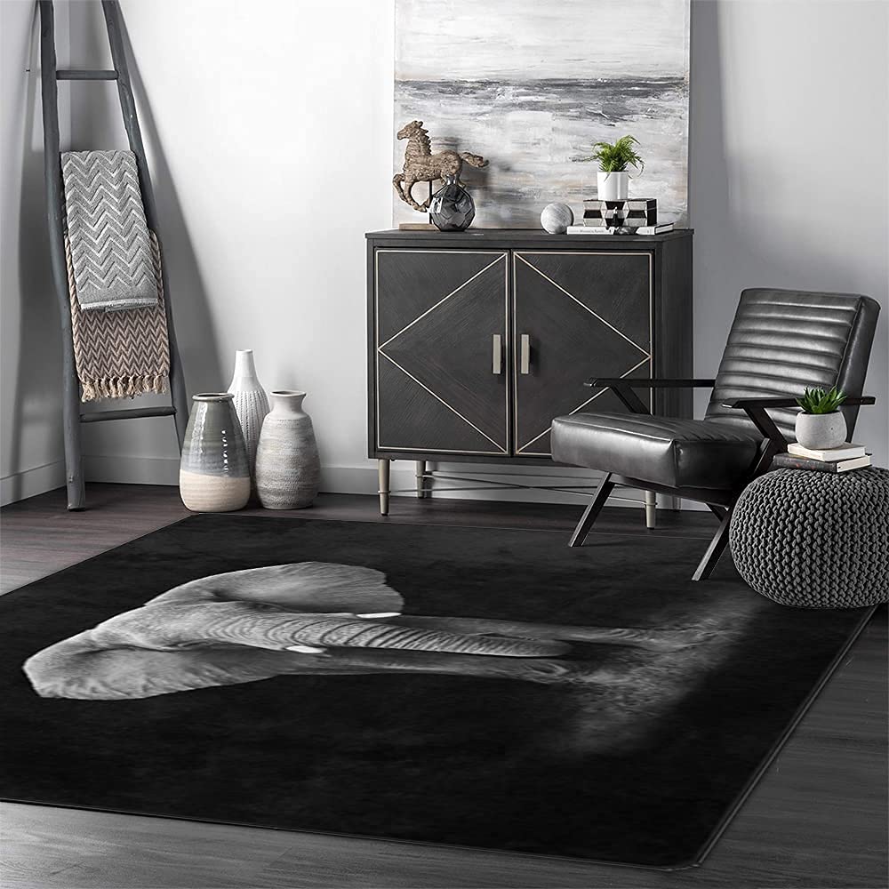 ALALAL African Elephant Area Rug, Animal Rug for Living Room, Durable Rug Carpet for Bedroom Home Decorative 5'x7' (80 X 58 in) Black/Grey