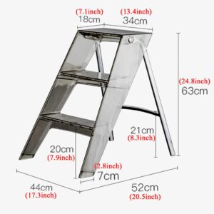 Acrylic 3 Step Ladder Step Stool Transparent L44xW52xH63cm Folding Step Stool 150kg Capacity Ladder for Kitchen Electroplated Silver Iron Frame Household Stool