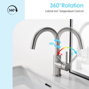 CREA Small Kitchen Faucet with Soap Dispenser,Brushed Nickel Bar Sink Faucet Single Hole,High Arc Single Handle Utility Faucet for Laundry Sink RV Outdoor Pre Wet Bar