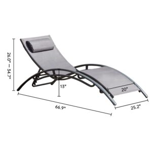 SUMETURE Outdoor Patio Lounge Chair Set of 2,Adjustable Chaise with Pillow,Lounge Chairs with 4 Adjustable Backrest Positions for Poolside,Garden,Balcony(Grey)