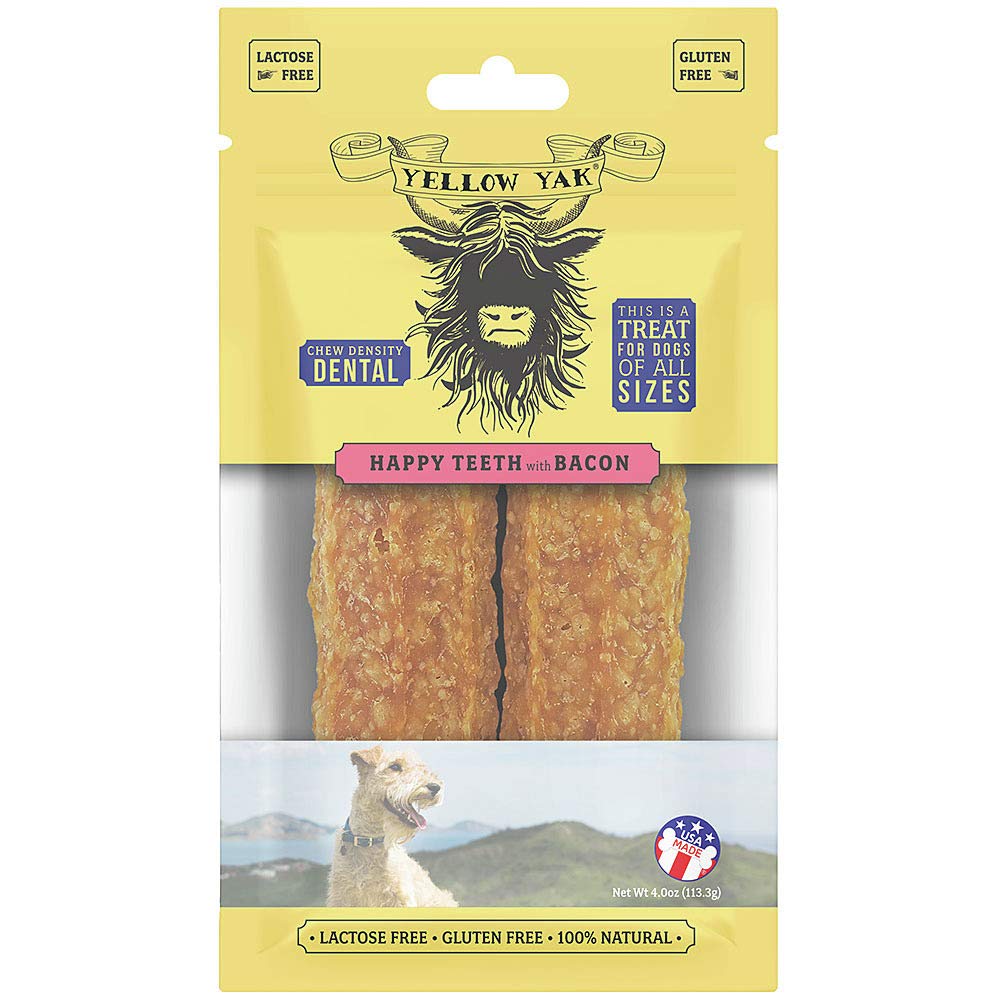 Yellow Yak Happy Teeth Dental Cheese Chew | USA Made | Lactose - Soy - Grain - Gluten Free | for All Dogs | 2 Dental Chews | Real Cheese & Bacon Flavor