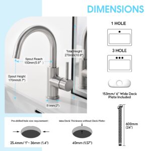 CREA Small Kitchen Faucet with Soap Dispenser,Brushed Nickel Bar Sink Faucet Single Hole,High Arc Single Handle Utility Faucet for Laundry Sink RV Outdoor Pre Wet Bar