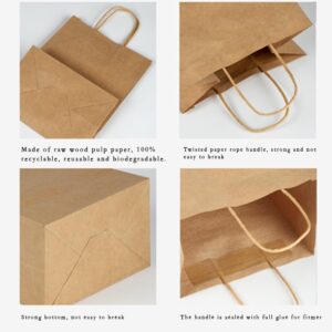 HSMOK 100PCS 7.8x4.3x10.6 Kraft Paper Bags with Handles for Wedding Party Craft Retail Packaging Recycled Twist handles Gift Bag (Brown,100)