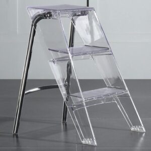 acrylic 3 step ladder step stool transparent l44xw52xh63cm folding step stool 150kg capacity ladder for kitchen electroplated silver iron frame household stool