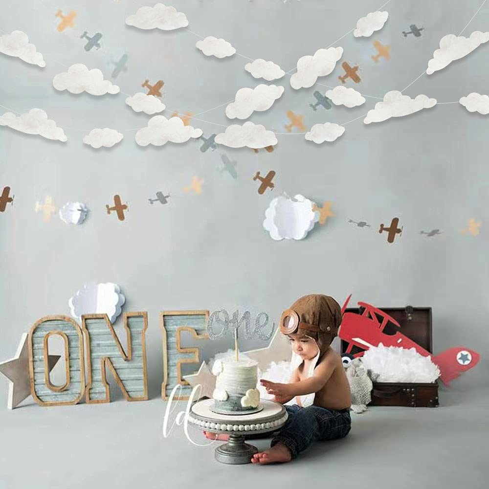 Cloud Party Decoration Kit Garland White Pink Marble Paper Cutouts Streamer Supply Hanging Banner for Birthday Baby Shower Graduation Wedding Under The Sea Kids Room Nursery Backlgroud (Beige Marble)