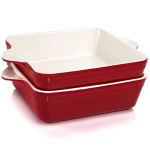 avla 2 pack porcelain baking dish, square 8.7 inch brownie dish lasagna pan roasted meat bakeware set for kitchen, 75 oz casserole dish with double handle, vintage red