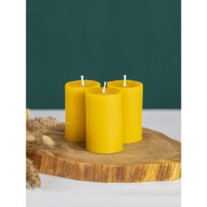 CANDWAX Pure Beeswax Pillar Candles 1.8x3 inch Set of 3 - Yellow 25 Hours Burning Handmade Candles - Smokeless Pure Bees Wax Candles Home Decor Natural Candles