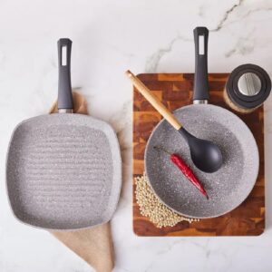 KARACA Gris Biogranite Grill Pan and Pan Set, 2 Pieces, 1 X Frying Pan 26 cm, 1 X Grill Pan 28 cm, Frying Pans, Crepe Pan Granite, Healthy Non-Stick Coating, 7X More Resisstant Against Scratches