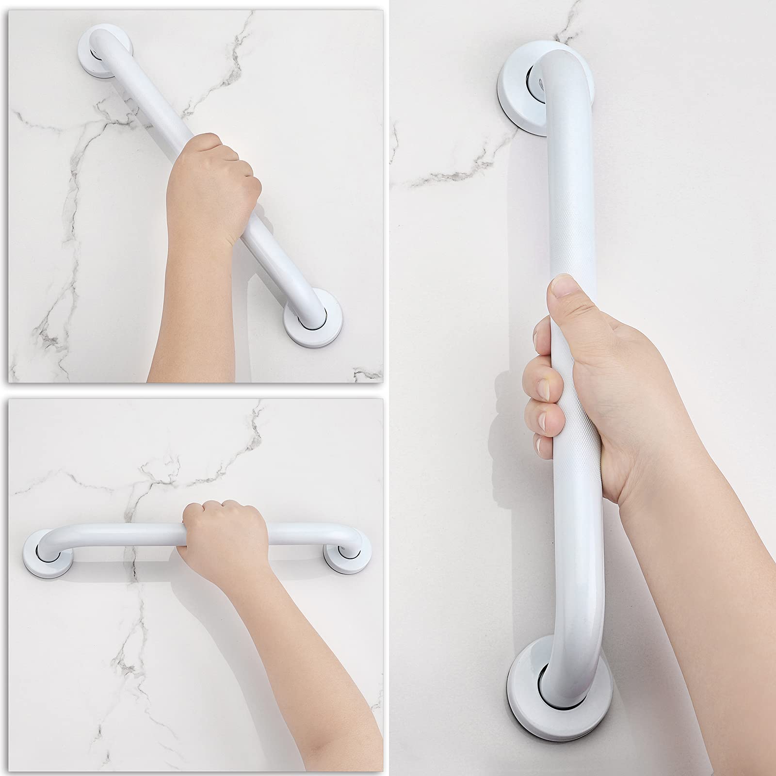 Sumnacon 16 Inch Anti-Slip Grip Bath Grab Bar - Sturdy Stainless Steel Shower Handle with Screws, Safety Handicap Shower Bar for Bathtub Toilet Bathroom Kitchen Stairway Handrail, White