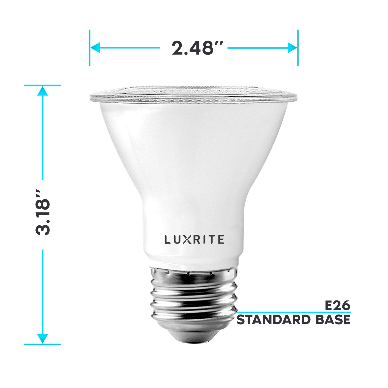 LUXRITE 4 Pack PAR20 LED Bulbs, 50W Equivalent, 2700K Warm White, Dimmable LED Spotlight Bulb, Indoor Outdoor, 7W, 500 Lumens, Wet Rated, E26 Standard Base, UL Listed